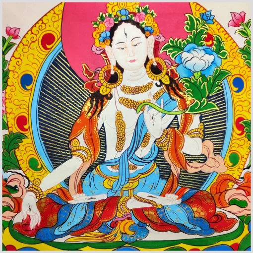 Weiße Tara Sitatara Thangka 96cm Handarbeit aus Nepal - AsianSpirit.de
